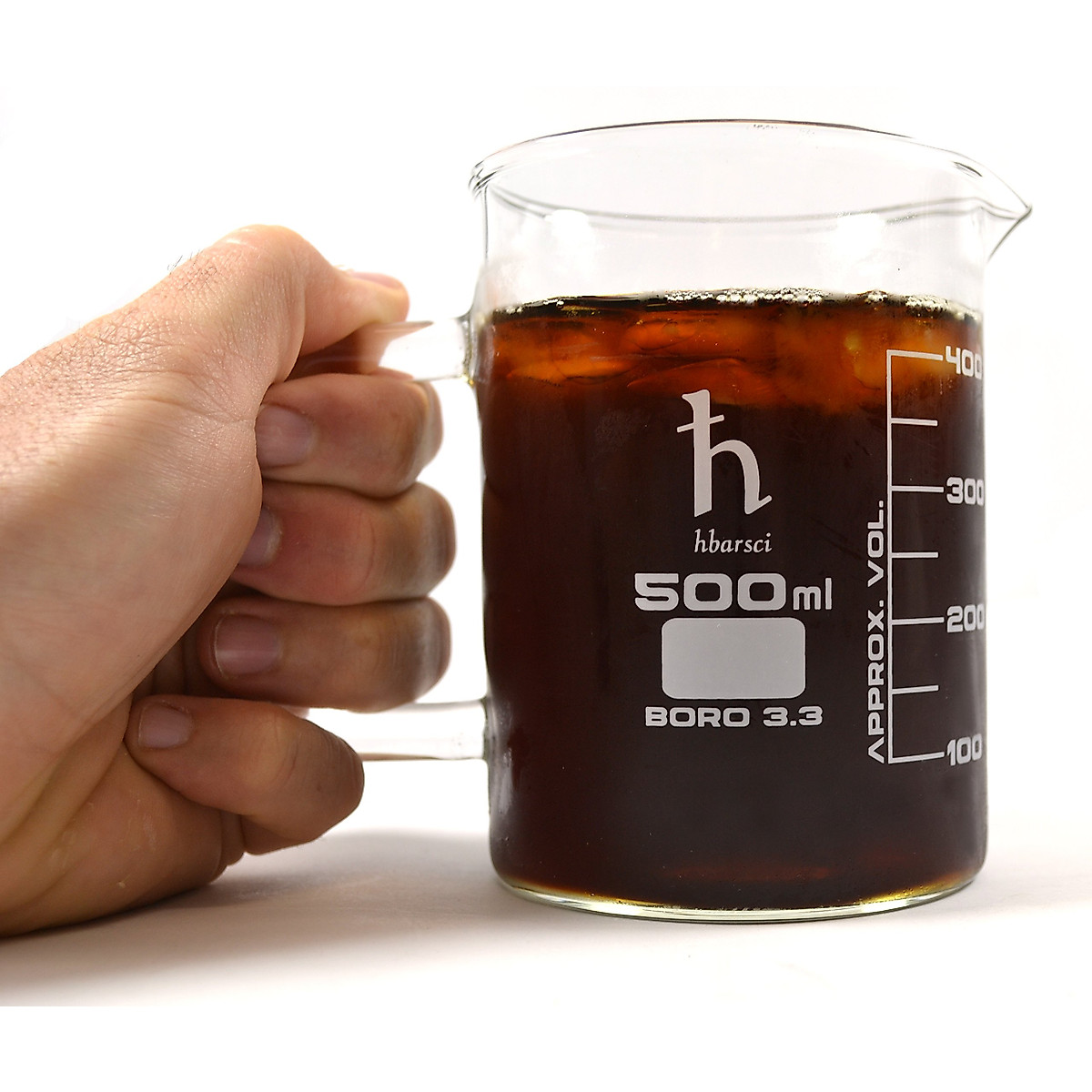 Premium Hand Crafted Beaker Mug, Thick Borosilicate 3.3 Glass, 16.9oz (500mL) Capacity - Large Size - Pint Glass or Coffee Mug Sized