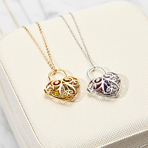 Sterling Silver Personalized 4mm Round Simulated Birthstone Heart Locket (16" chain) - Caged Locket Jewelry - Personalized Locket Necklace for Women - Gift for Her - Gifts for Mom