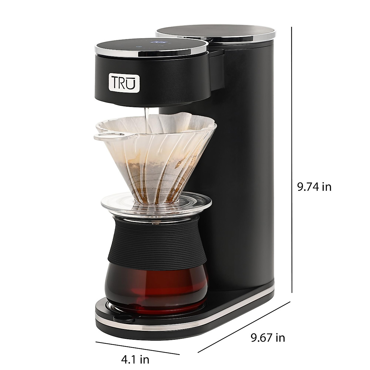 TRU Automatic Pour Over Coffee Maker with Digital Controls - Auto Coffee Maker with Plastic Cone Dripper - Coffee Brewer for Household Use