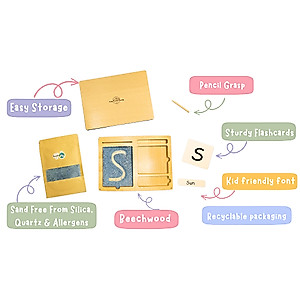 Montessori Sand Tray for Kids 3 4 5 6 Years Old Sand Writing Tray Learning Sensory Toy Educational Alphabet and Phonic Words Comes with Sand, Tray, Lid, 2 Sets of Flashcards, Stylus (Dark Blue)