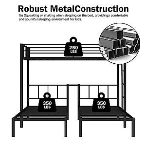 UBGO Twin Over Twin Metal ,Housebed，Loft Bed with Slide, Kids bunk bed with Roof for Kids Teen Boys Girls Bedroom Furniture Set (Black with Red Slide)