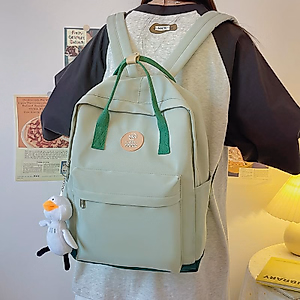 Splendrive Cute aesthetic backpack with cute duck accessories Christmas gift Outdoor Daypack (Green)