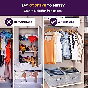 Large Linen Jeans Organizer for Closet with 6 Removable Dividers and 2 Handles for up to 7 Grids - Foldable Wardrobe Clothes Storage Organizer for Folded Clothes: Jeans, Pants, Sweaters (2 Pack)