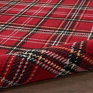 Nourison Grafix Red 3'9'' x 5'9'' Area-Rug, Modern, Plaid, Bed Room, Living Room, Dining Room, Kitchen, Easy-Cleaning, Non Shedding, (4' x 6')