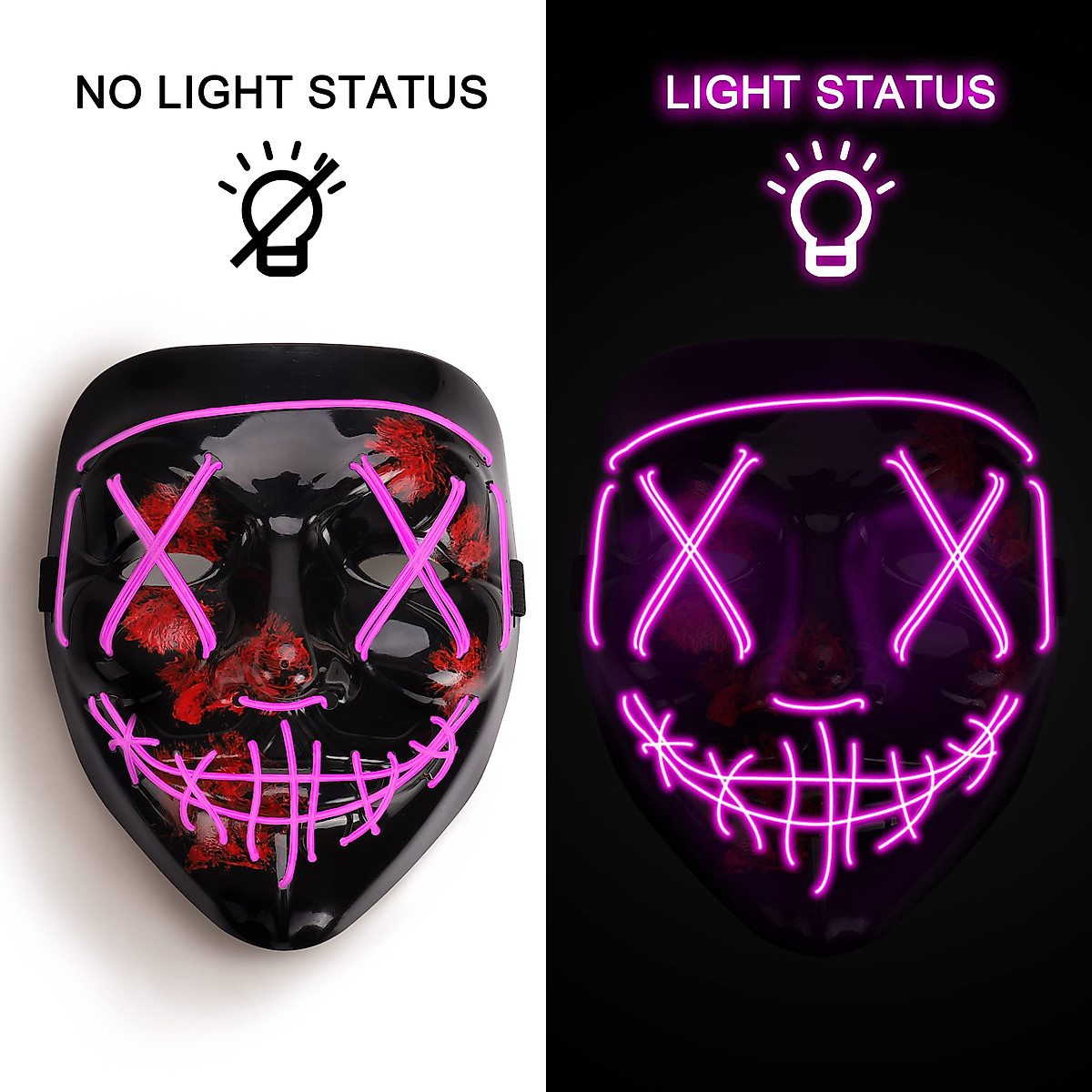 Sago Brothers LED Light Up Mask, Scary Mask for Carnival, Halloween, Rave Parties, Clubs, Masquerades, Costume Parties, 3 Light Modes, One Size Fits All, Unisex-Adults