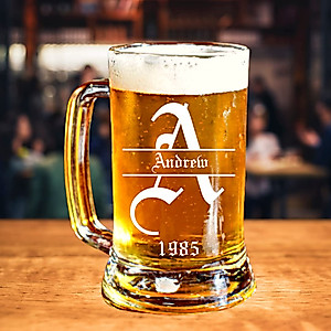 Personalized 16.oz Beer Mug | Sports Letter Design | Clear Glass | Custom Made | Perfect for wedding gifts, anniversaries, birthday gifts, or graduation