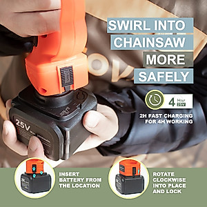 Cordless Pruning Shears, Electric Pruner with 7.5 Foot High Reach Extension Pole, Tool Belt, 2 Pack Lithium Batteries, SK5 Blades, LCD Display Screen (25V Shears & Chainsaw)