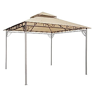Yescom 10.6'x10.6' Gazebo Top Replacement for 2 Tier Madaga Frame Canopy Cover Patio Garden Yard Light Beige Y00710T01