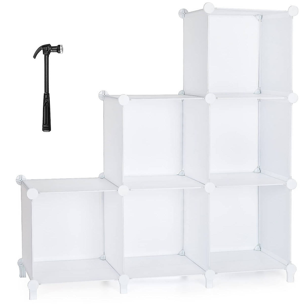 Kootek 6 Cube Storage Organizer Closet Storage Shelves, DIY Plastic Modular Storage Cubes with Mallet, 22lbs Upgraded Waterproof Panel for Home, Office, Living Room, Bedroom, White