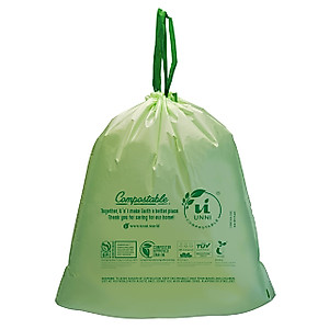 UNNI Compostable Drawstring Bags, 1.2 Gallon, 4.5 Liter, 80 Count, Heavy Duty 1 Mil, Samll Kitchen Food Scrap Waste Bags, ASTM D6400, US BPI, CMA and Europe OK Compost Certified, San Francisco