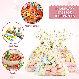 LEOSINDA Cellophane Treat Bags,Clear Cellophane Bags,5 X 7 Inches Treat Bags,100 Twist Ties,for Gift Wrapping,Packaging Candies,Dessert,Bakery, Cookies, Chocolate,Party Favor, Gold Star Printed