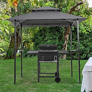 Koity Double Tier Grill Gazebo 8x5, Outdoor Grill BBQ Gazebo, Steel Frame with Hook and Bar Counters, Grey (Grey)