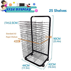 Wire Art Drying Rack for Classrooms Painting Crafts, Stackable Flexible Shelves Metal Steel Mobile Art Rack Artwork Canvas Storage Display Rack with Wheels for Art Studio (Size : 25 Shelves)