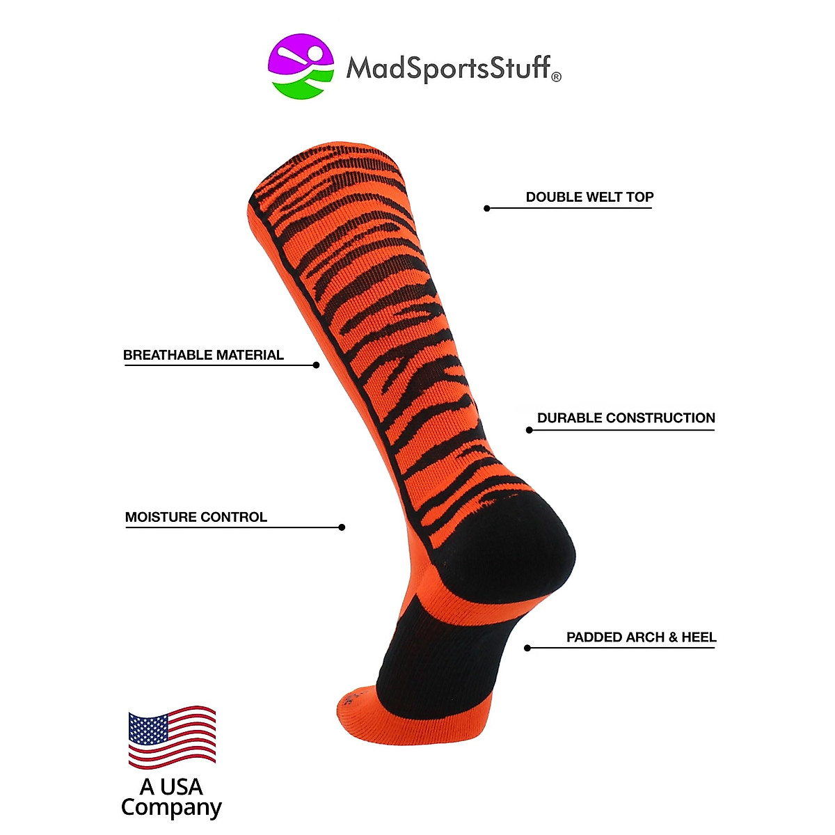 Crazy Socks with Safari Tiger Stripes Over the Calf Socks (Orange/Black, Small)