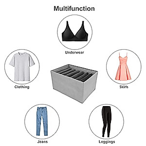 Qozary 3 Pack 7 Grids Jeans Wardrobe Clothes Organizer, Washable Foldable Closet Organizers and Storage Boxes, Cabinet Separation Box for Jean, Pants, T-Shirt, Bedroom, Drawer Organizer Dividers