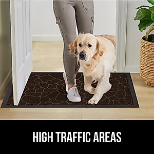 Gorilla Grip 100% Waterproof All-Season WeatherMax Doormat, Durable Natural Rubber, Stain and Fade Resistant, Low Profile, Indoor Outdoor Door Mats, Easy Clean Entrance Mat, 17x29, Dark Brown Pebble