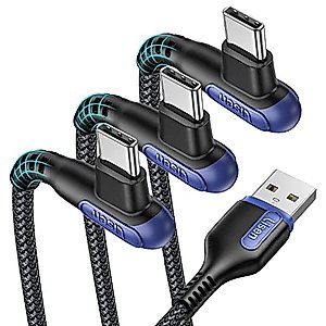 LISEN [3-Pack] 90-Degree USB-C Fast Charging Cables [6.6ft, 3.2A] -Never Rupture - Compatible with Samsung Galaxy S20/S10/S9/Note 10/9