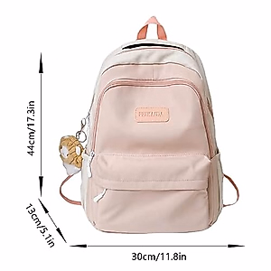 ZEnaha Cute Aesthetic Backpack Kawaii Backpack Classic Backpack for Women Laptop Bag Preppy Large-capacity Stitching Backpack (Pink)