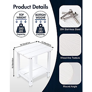 Tikea Adirondack Outdoor Side Table, 16.7" Outdoor End Table for Patio Pool Porch, All Weather Resistant Outdoor Patio Furniture White