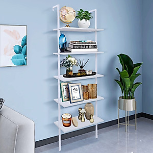 ANTSKU 5 Tier Wall Mounted Ladder Shelf, Ladder Bookshelf with Metal Frame and Wood Shelf, Modern Learning Bookcase for Living Room, Bedroom, Office (23.6" W x 11.8" D x 70.8" H, White)