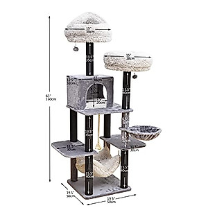 Catry Babylon Cat Tree - A Dynamic Complex Cat Tower with Cat Hammock, Scratching Post, and Playful Toys Invariably Trap Kitten to Stay Around This Easy Assembled Sturdy Cat Furniture, Classic Grey