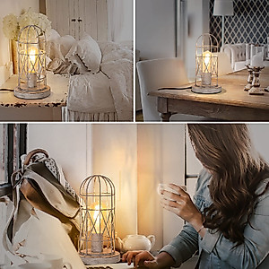 Small Table Lamp, Touch Control Table Lamp with Brushed White Oak Cage, Farmhouse Bedside Lamp 3-Way Dimmable Nightstand Lamp Edison Lamp for Bedroom, Living Room, Hallway, Kitchen, LED Bulb Included