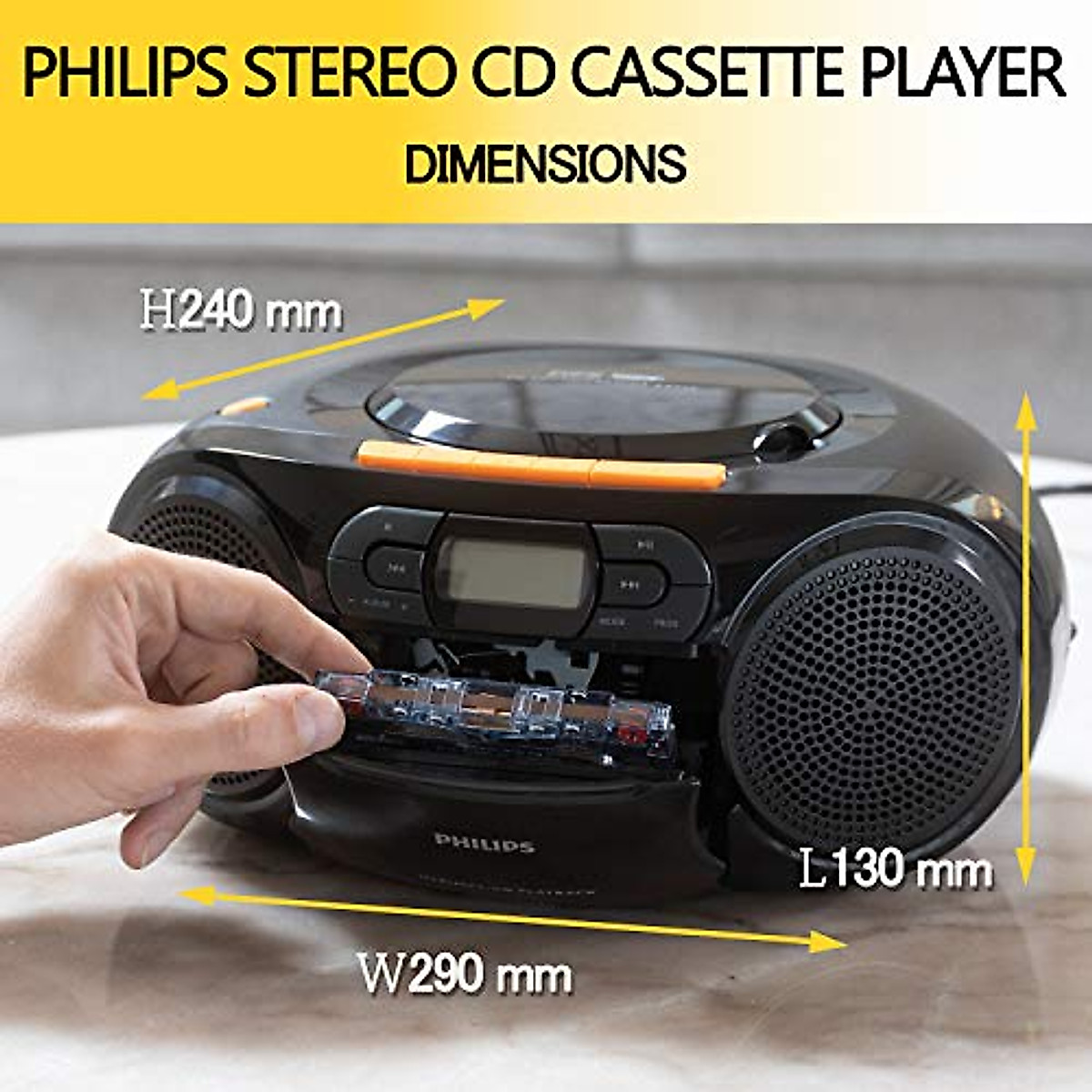 Philips Stereo CD Player, Portable Cassette Player, Portable Boombox, USB, FM, MP3, Tape, CD Player Boom Box, AZ328 - CD Player Boombox, Tape Player, CD Cassette Player Combo, CD Boombox