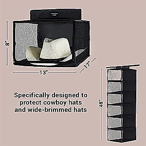 TreeHouse London Cowboy Hat Rack Storage with Dust Cover - XL 6 Shelf Hanging Hat Organizer for Men and Womens Closets - Wardrobe Hanging Cowboy Cap Hat Holder for Wide Brimmed Hats