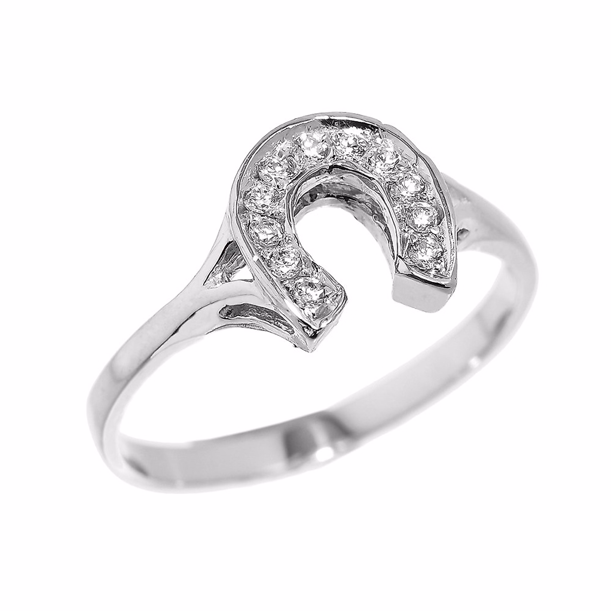 Dainty 925 Sterling Silver CZ-Studded Ladies Horseshoe Ring (Size 4)