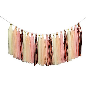 Tissue Paper Tassels Party Garland, 20pcs Rose Gold Foil Pink Blush Yellow Tassel for Baby Girl Showers Birthday Weddings Bridal Shower Decorations