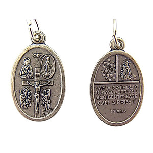 Religious Gifts Silver Tone Catholic 4-Way Scapular Medal with Cross and Dove, 1 Inch