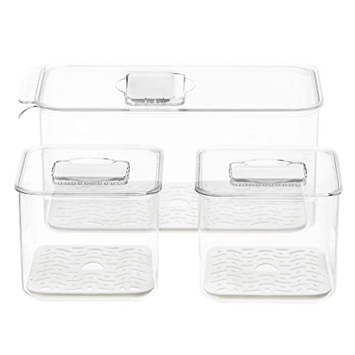 iPEGTOP Fridge Produce Saver Food Storage Bin Containers, Stackable Refrigerator Freezer Organizer Fresh Keeper Container with Vented Lids, 3 Pack