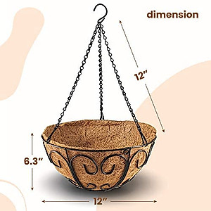2 Pack Metal Hanging Planter Basket with Coco Coir Liner Chain Round Wire Plant Holder Flower Pots Hanger Garden Decoration Porch Decor Watering Hanging Baskets Indoor Outdoor (BUTTERFLY SHAPE)