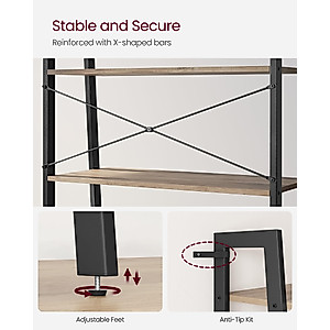 VASAGLE Ladder Shelf, 4-Tier Bookshelf, Storage Rack, Bookcase with Steel Frame, for Living Room, Home Office, Kitchen, Bedroom, Industrial Style, Camel Brown and Black ULLS144B50