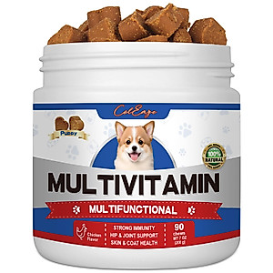 Dog Multivitamin Treat - Dog Vitamins and Supplements with Glucosamine, Probiotics, Fish Oil, Senior & Puppy Multivitamin for Dogs, for Skin & Coat, Supports Joint Health and Digestive Function