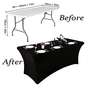 YIIBAII Table Covers Rectangular Fitted Spandex Tablecloths for Indoor Patio Wedding Banquet Table Cover Party Stretchable Washed Tablecloth,Band 2 Laundry Bags (Black, 2PCS 6FT)