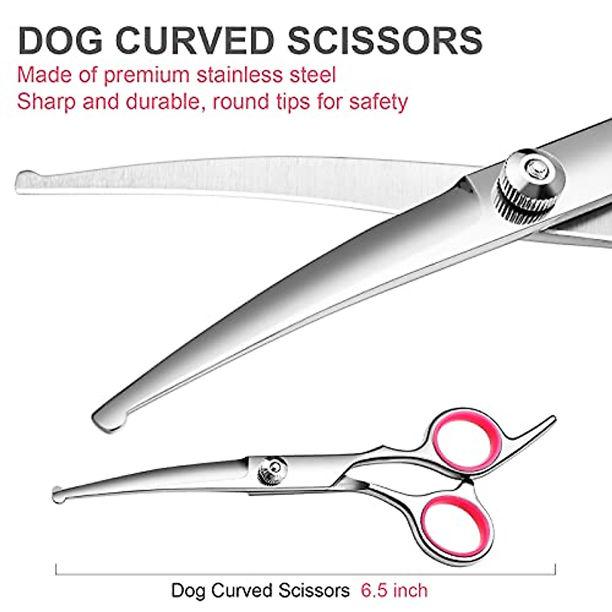 FAIGEO Dog Grooming Scissors Kit with Safety Round Tips Stainless Steel Professional Dog Grooming Shears Set - Thinning, Curved Scissors and Comb for Dog Cat Pet