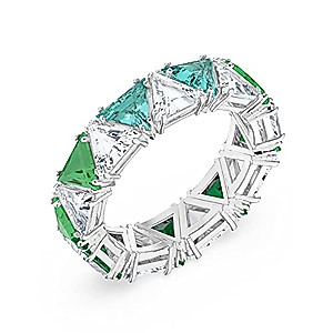 SWAROVSKI Ortyx Cocktail Ring, Green and Clear Crystals with a Rhodium Finish Band, Size 8, Part of the Ortyx Collection