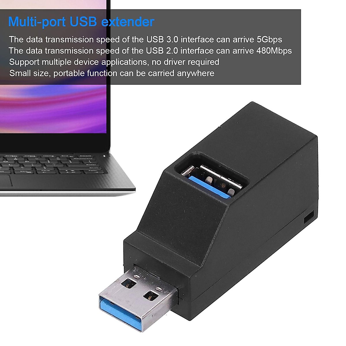 Portable USB Hub, Portable USB Hub High Speed 3 Port Portable Data Hub with Lanyard USB2.0 USB3.0 Interface Computer Supplies for Laptops, PC