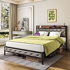 CBBPET King Bed Frame and Headboard, Bed Frame with Charging Station, King Platform Bed Frame No Box Spring Needed - Easy to Assemble
