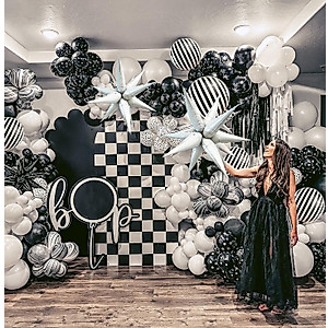 Woaipati 178 PCS Black and White Balloon Garland Arch Kit with Striped Balloons,4D Agate Balloons and Explosion Star Foil Balloons for Men or Women's Birthday,Wedding,Disco Party Decorations Supplies