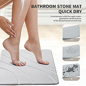 Stone Bath Mat for Bathroom Absorbent Diatomaceous Earth Bath Mat Large Non-slip Quick Drying Stone Shower Mat Easy to Clean Fast Self Drying Stone Slab Natural Crushed Stone and Algae Bath Mat