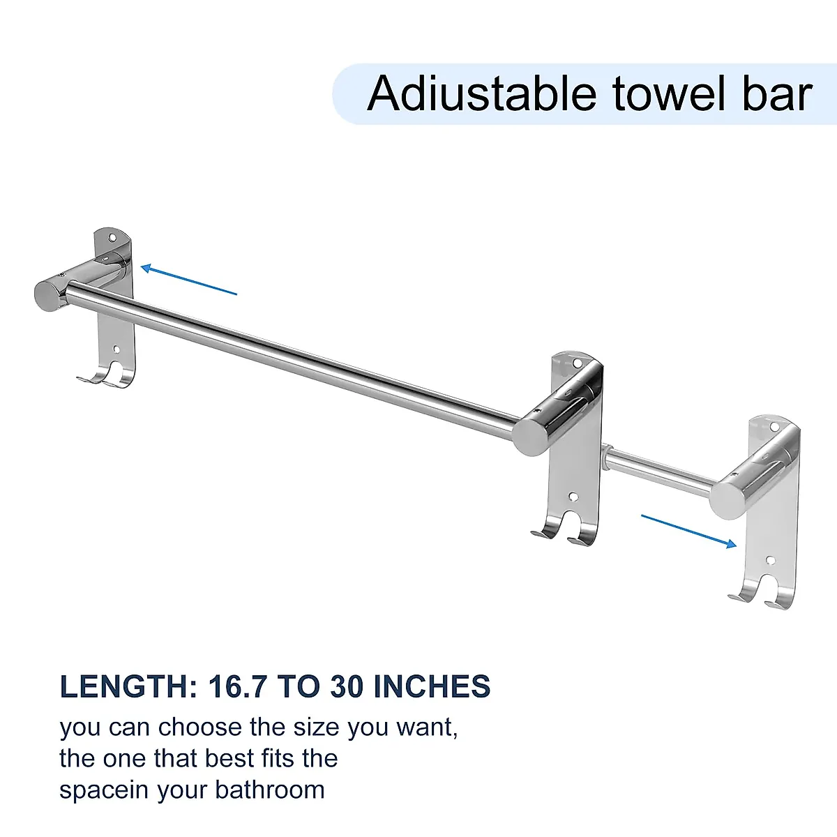 zmnklry Bathroom Towel Rack, 28In Adjustable Bathroom Towel Bar, Stainless Steel Towel Bar, Owel Holder for Bathroom Wall