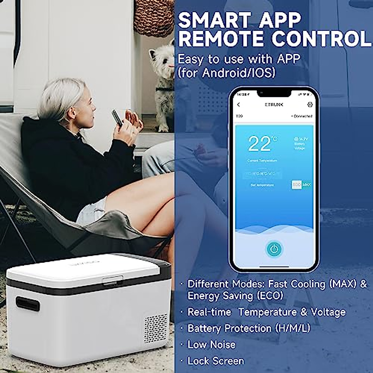 UKKISO 12 Volt Refrigerator for Car: 20L Portable Fridge Car Cooler -4℉-68℉ RV Electric Compressor Cooler APP Control Mini Fridge and Freezer, 12/24V DC and 100-240V AC for Travel, Camping