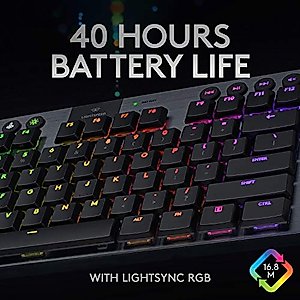 Logitech G915 TKL Tenkeyless Lightspeed Wireless RGB Mechanical Gaming Keyboard, Low Profile Switch Options, Lightsync RGB, Advanced Wireless and Bluetooth Support - Clicky,Black