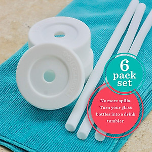 All About Juicing Straw Lids - for VAS Exclusive Glass Water Bottles - Silicone, Reusable Caps - Glass Tumbler - Juicing, Smoothies, Kombucha, Tea, Waters (3 Pack Lids with Straws)