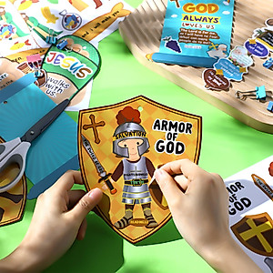 Outus 36 Set Religious Sunday School Crafts Armor of God DIY Craft Kit VBS Christian Crafts for Kids Bible Hanging Ornament Sunday School Paper Craft Sticker for Christmas DIY Activity Preschool
