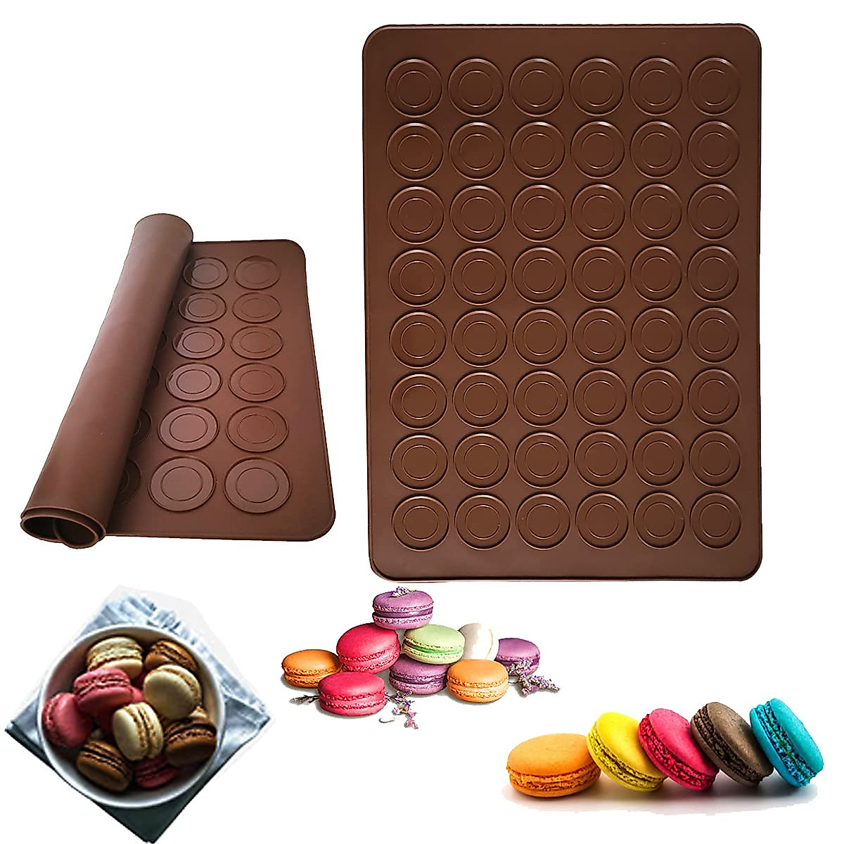 HYCSC 48 Capacity Silicone Baking Mats, Non-Stick Macaron Baking Mats, BPA free Macaron Baking Sheet, Macaron - Pack of 2