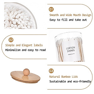 Onsogi Glass Apothecary Jars with Bamboo Lids for Bathroom Organization, Q tip Holder and CottonSwab Ball Holder for Farmhouse Bathroom Decor, Boho Bathroom Decor-2 Pack