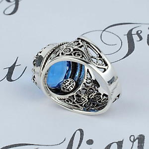 Filigranist 925 Sterling Silver Filigree Art Blue Quartz Gemstone Women Cocktail Statement Ring, Luxurious Gift Boxed (Blue Quartz, 10.5)